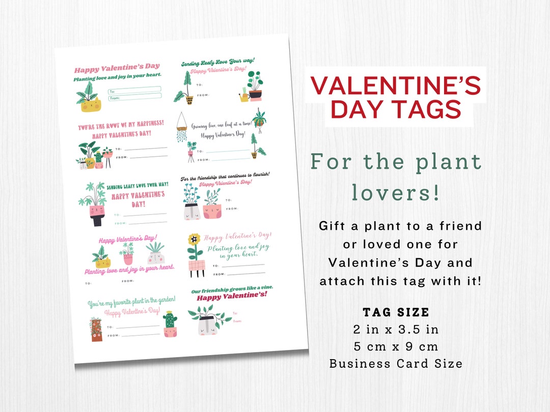 Valentine's Day Gift Tags for Plant Lovers, Friendship Valentine's ...