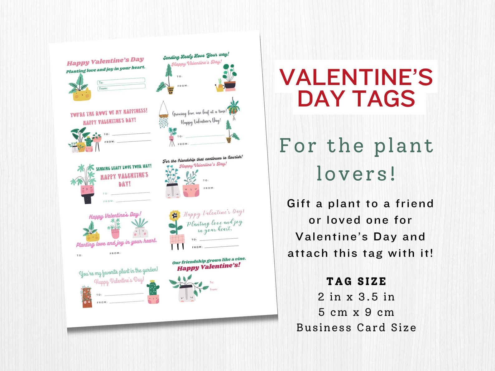 Valentine's Day Gift Tags for Plant Lovers, Friendship Valentine's ...