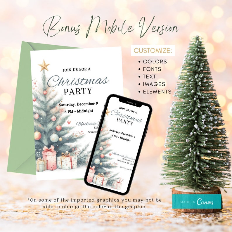 Pink Christmas Holiday Party Invitation, Editable Template, Christmas ...