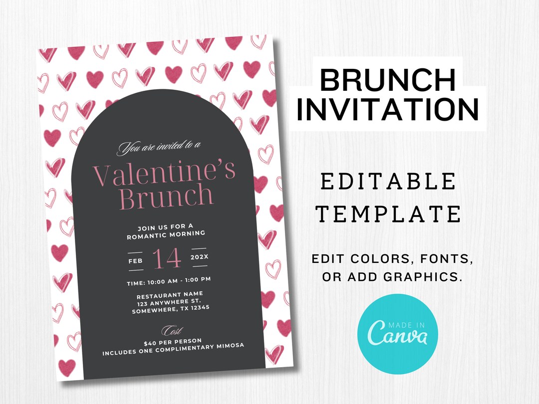 Valentine's Brunch Menu Flyer Invitation Template for Canva Valentine ...