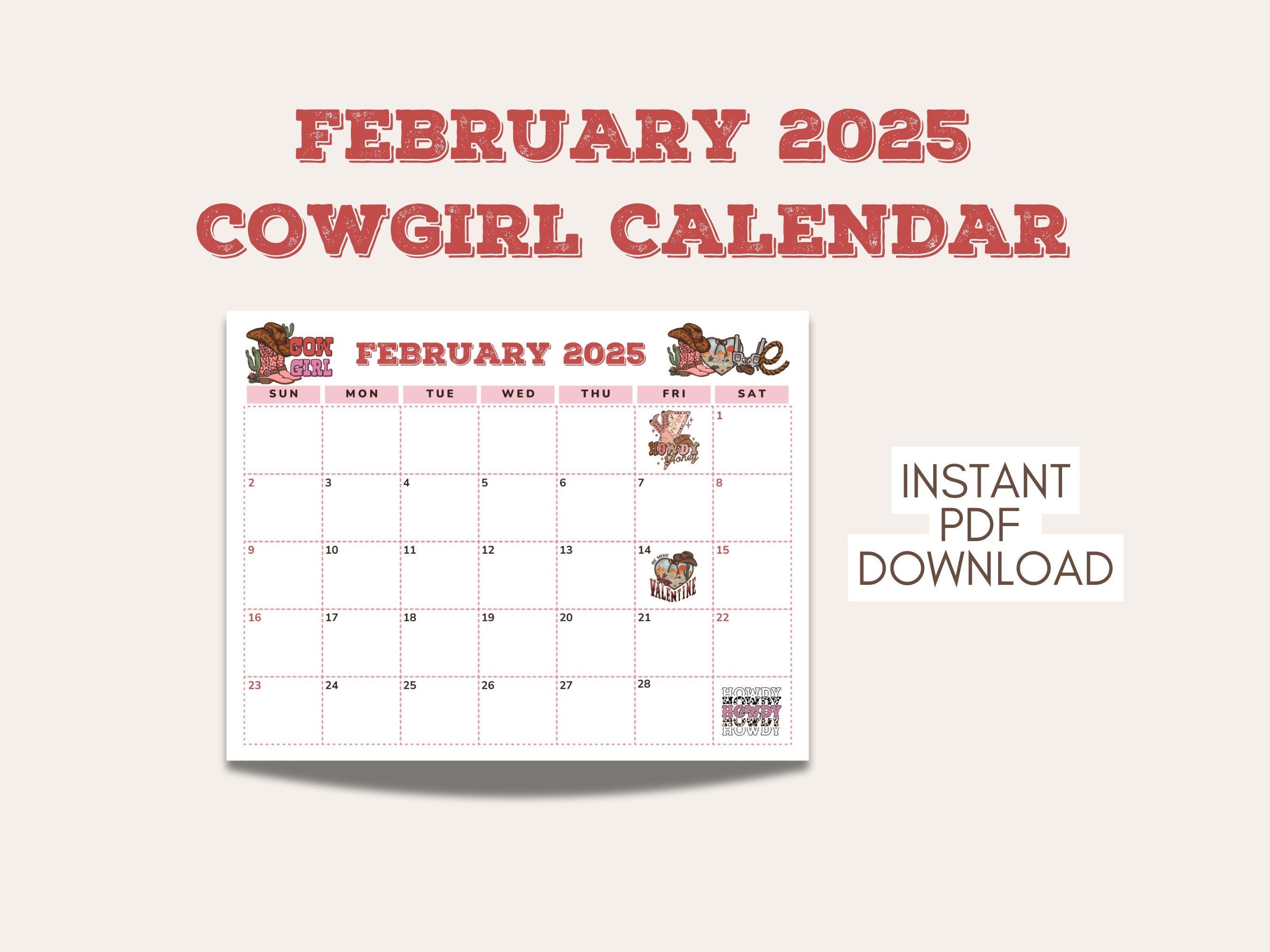 February 2025 Calendar, Cowgirl Calendar February 2025 Instant Download ...