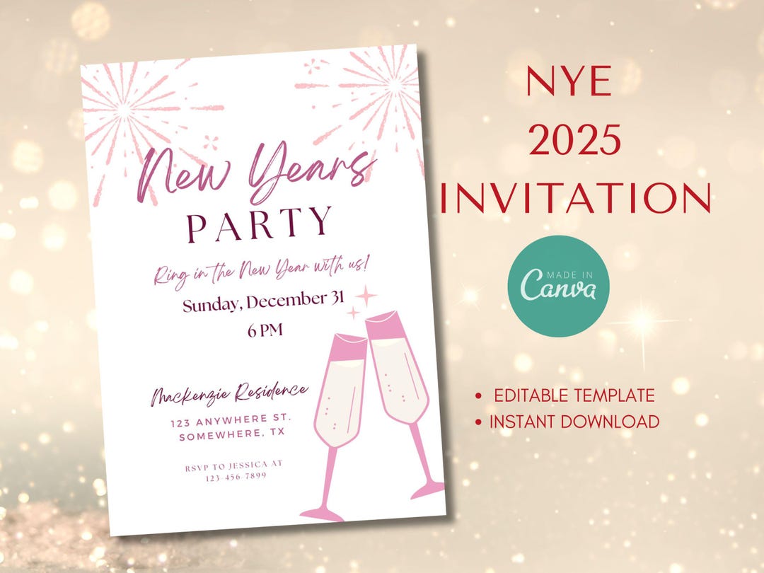 Pink NYE 2025 Party Invitation Template - Etsy