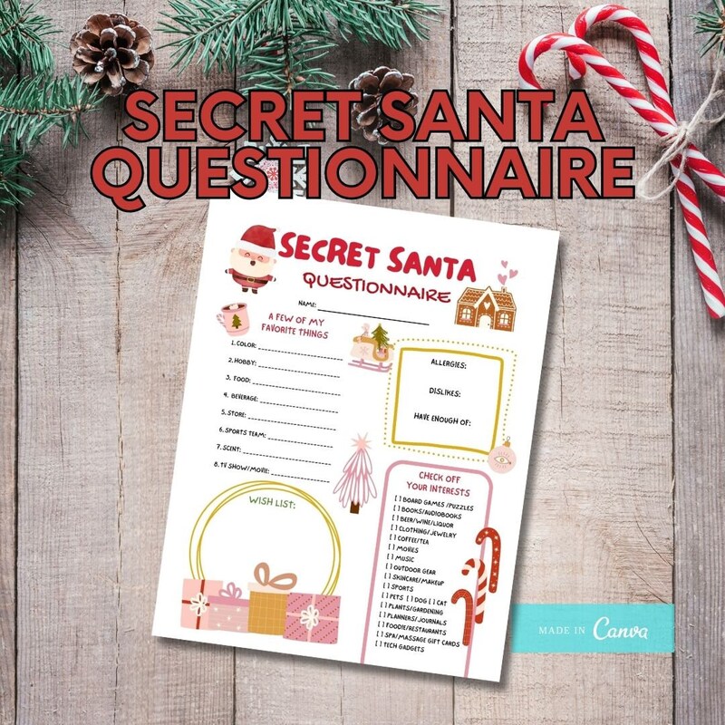 Secret Santa Questionnaire Pink - Etsy