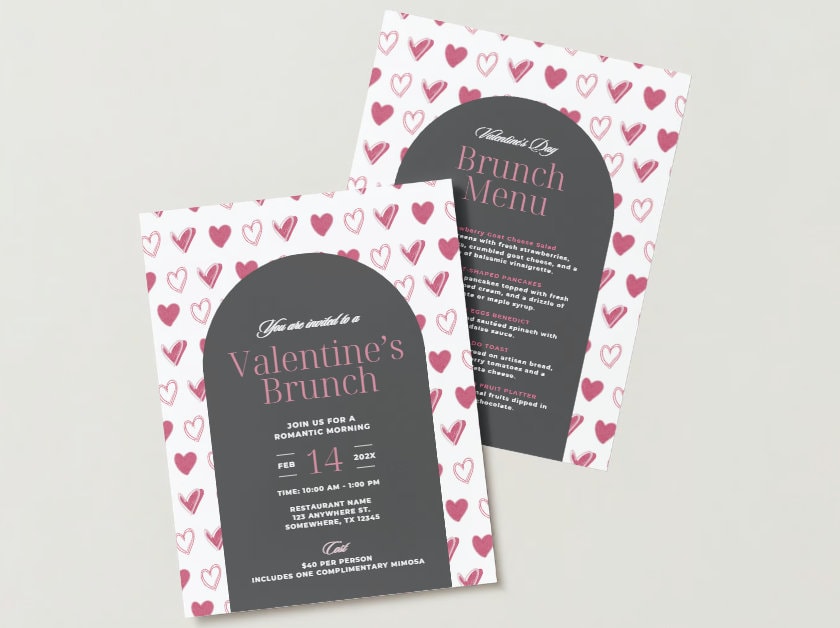 Valentine's Brunch Menu Flyer Invitation Template for Canva Valentine ...