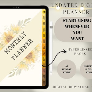 Digital Goodnotes Undated Planner Monthly Sunflower Planner iPad ...