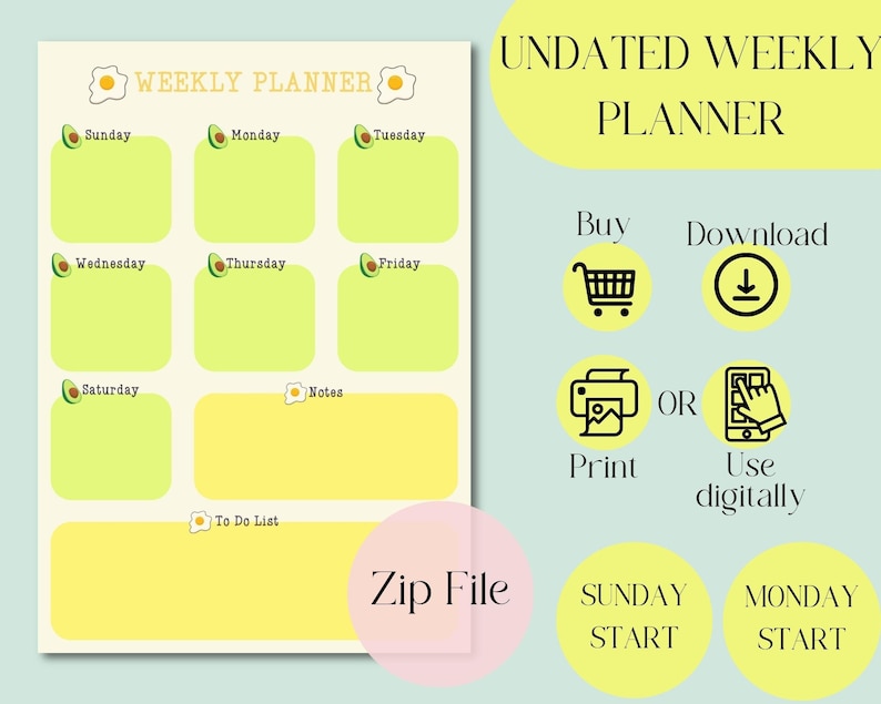 Weekly Digital Planner Printable US Letter Planner to Do List Cute ...