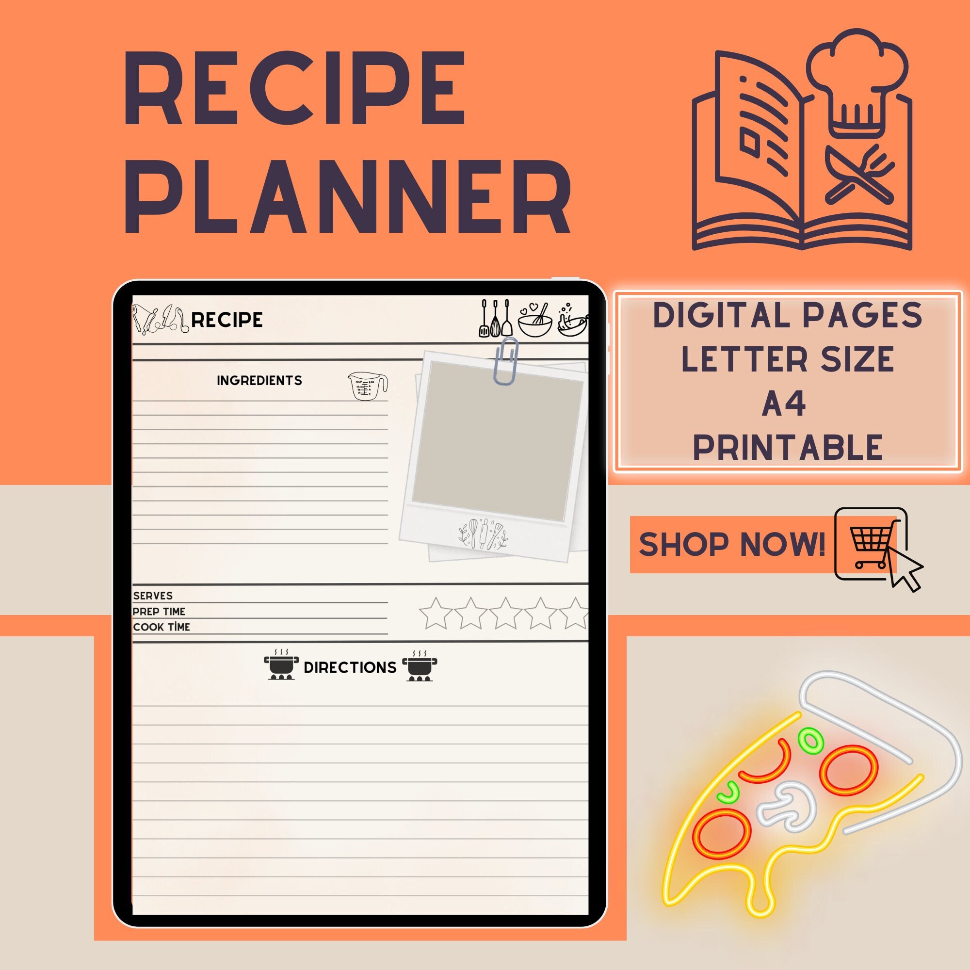 Recipe Planner Digital Template Recipe Card Printable Goodnotes ...