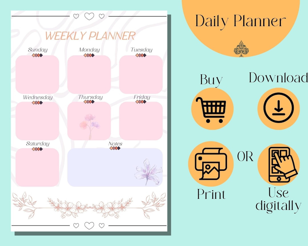 Weekly Planner Digital Undated Weekly Planner Printable Colorful Weekly ...