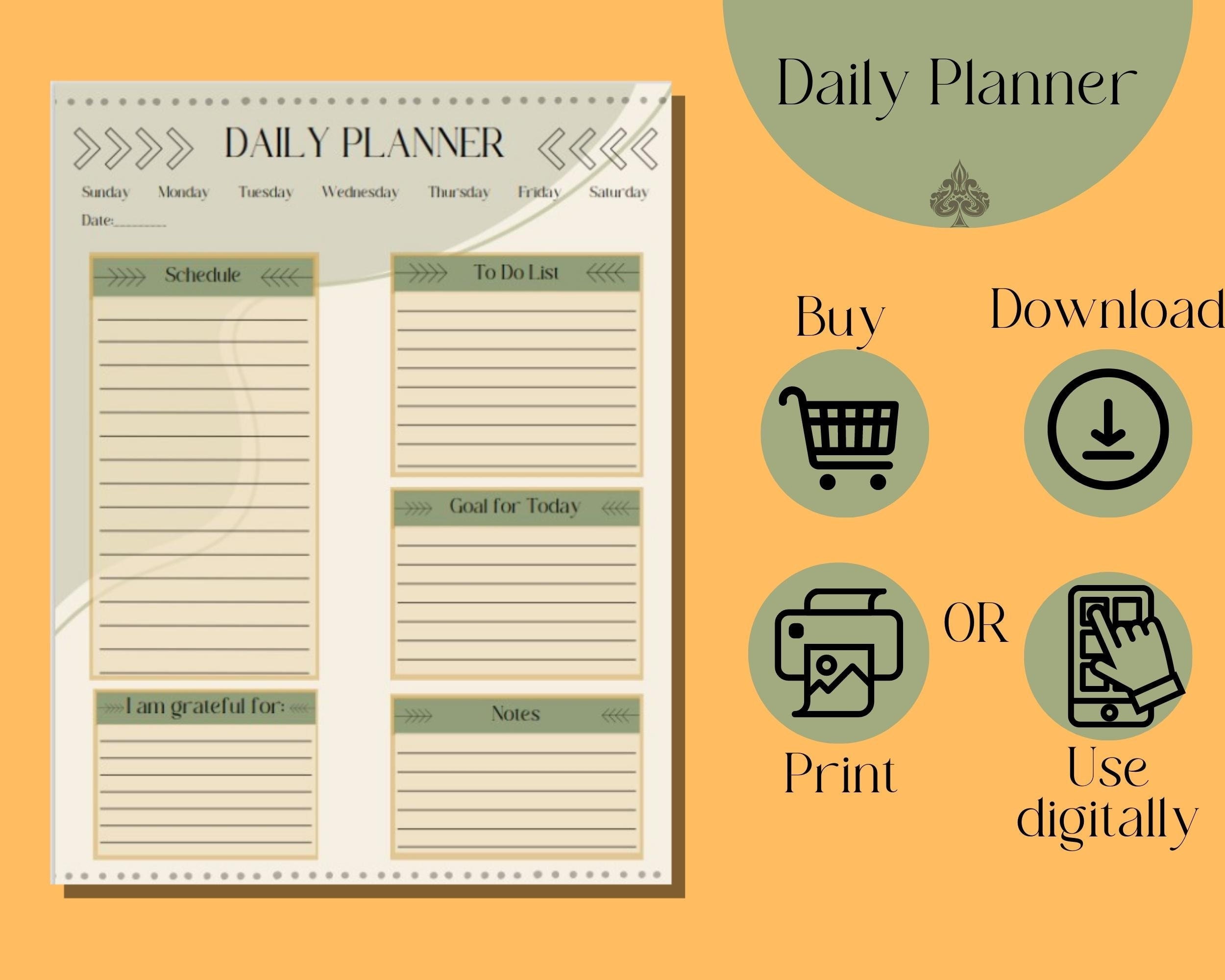 Daily Planner Printable Digital Daily Planner Minimalist Daily Planner ...