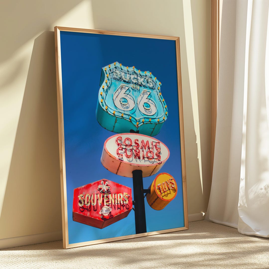 Route 66 Neon Signs Digital Print – Retro Travel Poster, Vintage ...