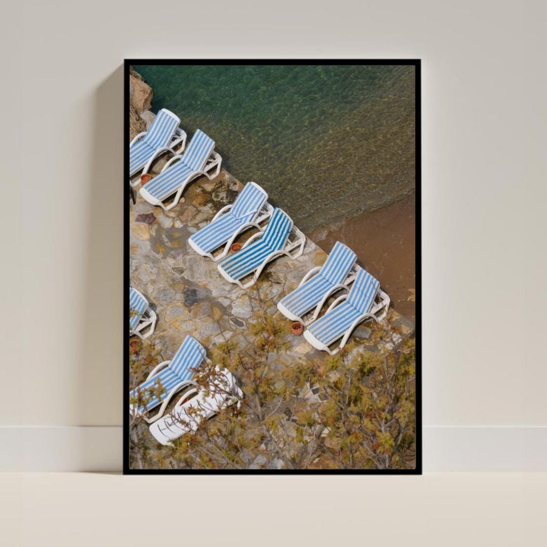 Mediterranean Coastal Print – Striped Sun Lounger Beach Photography ...