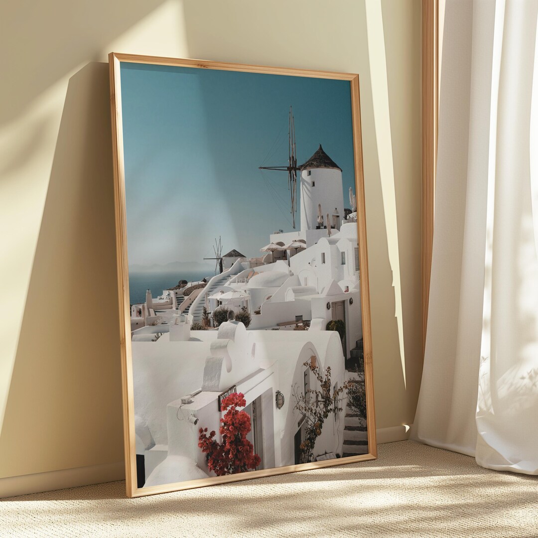 Santorini Wall Art, Greece Coastal Digital Print, Mediterranean ...