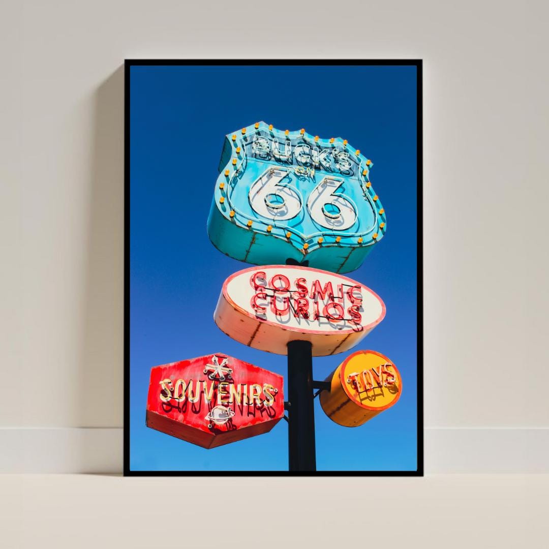 Route 66 Neon Signs Digital Art Print – Retro Travel Poster, Vintage ...