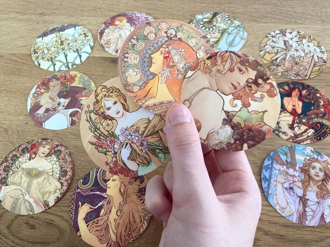 Stickers Alphonse Mucha Set of 12 Round Stickers Glossy - Etsy