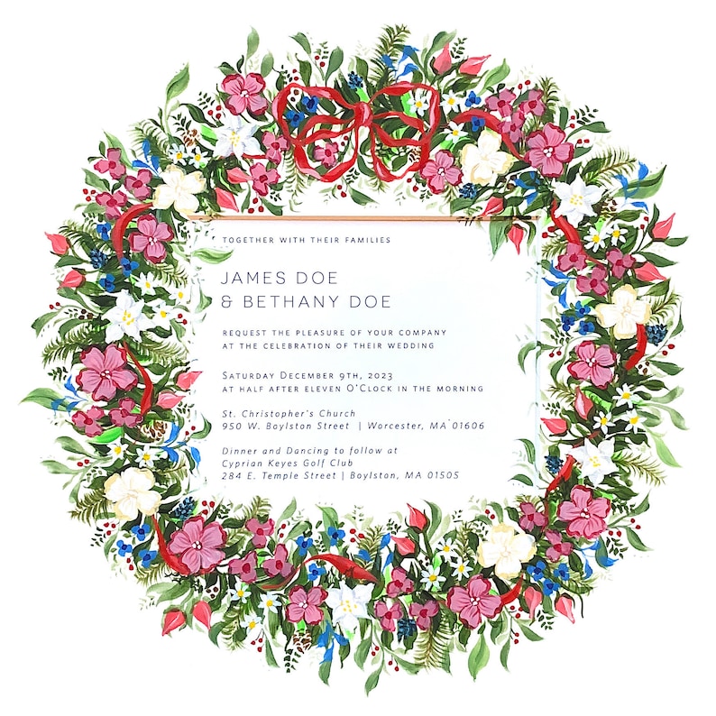 Hand Painted Floral Border on Matted Wedding Invitation (unframed) - Etsy