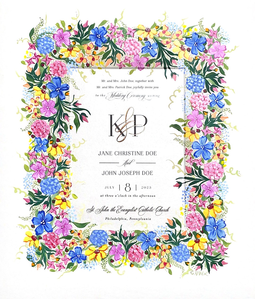 Hand Painted Floral Border on Matted Wedding Invitation - Etsy