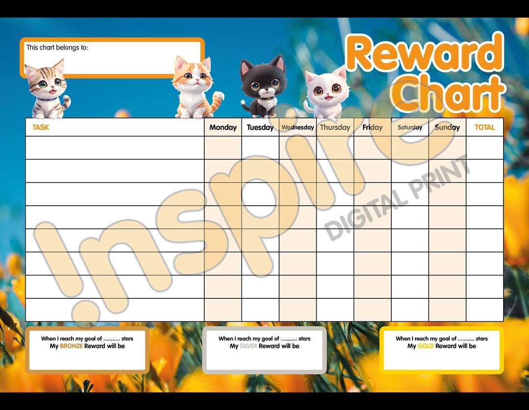 Kitten Reward Chart Printable Instant Download - Etsy UK