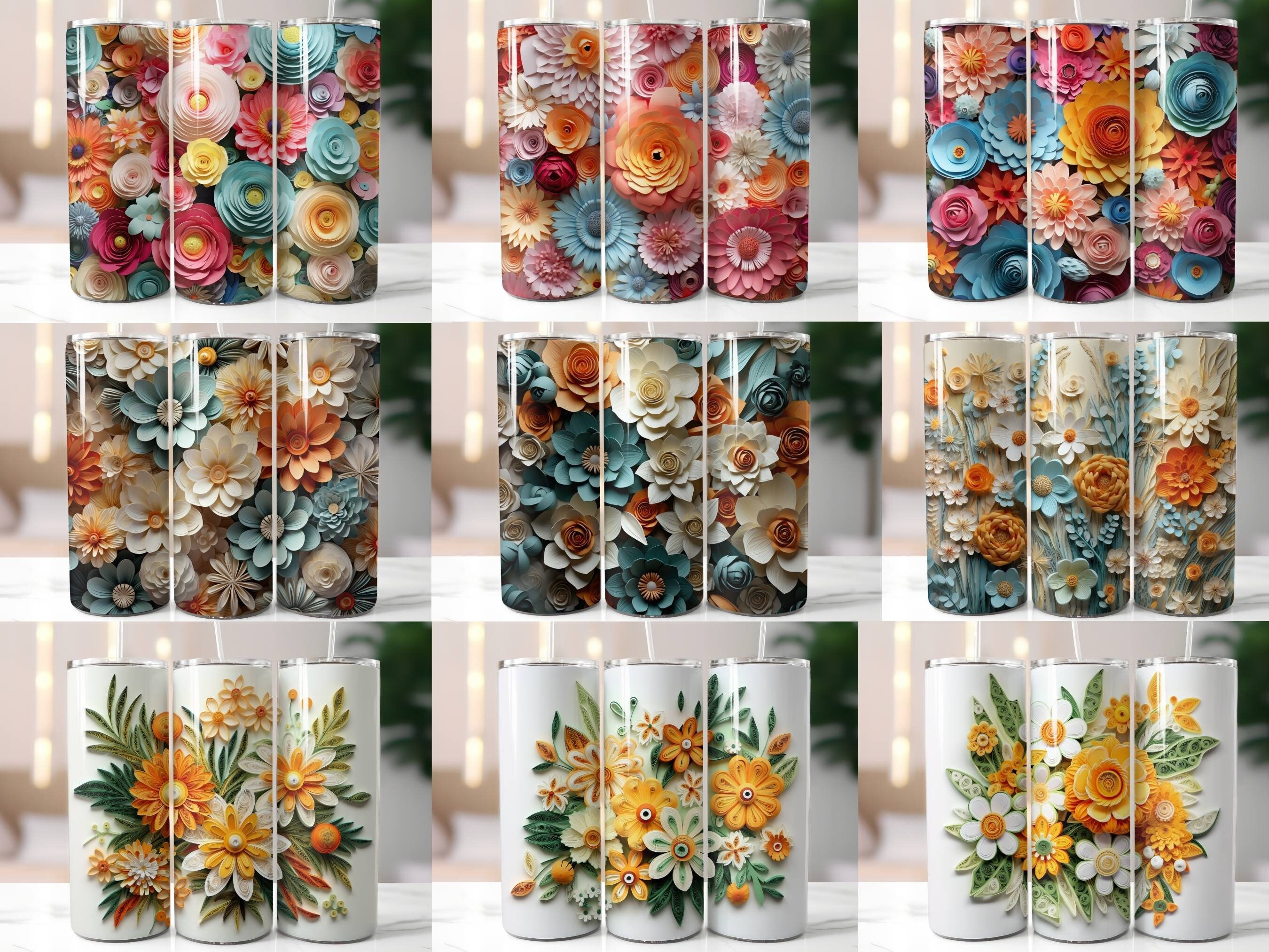 500 3D Flowers 20oz Tumbler Sublimation Design Bundle, Realistic Floral ...