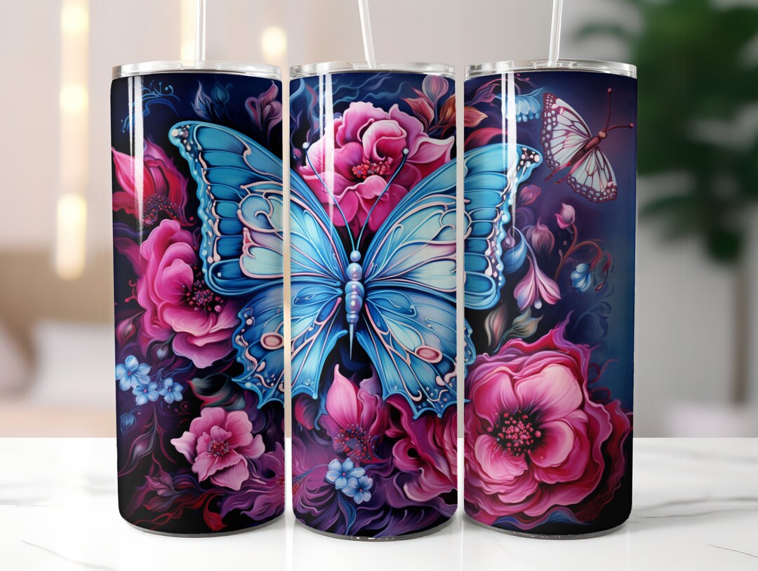 3D Butterfly 20oz Tumbler Sublimation Stained Glass Design, Realistic ...