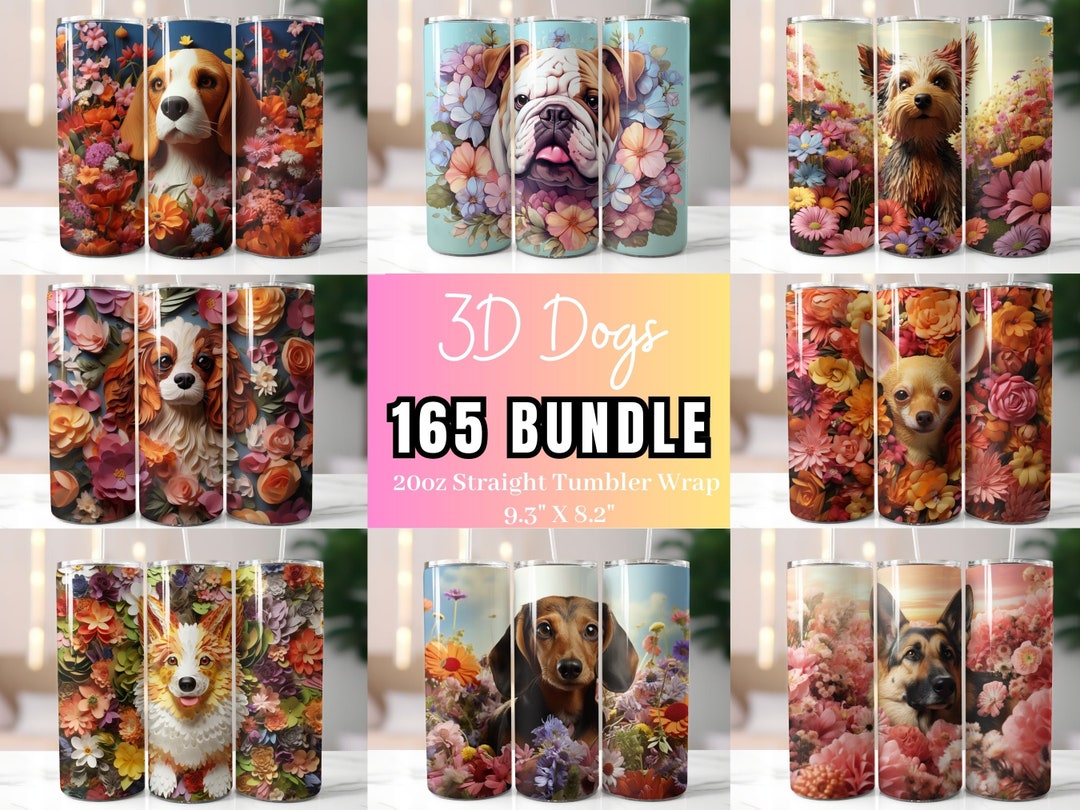 165 3D Dogs 20oz Tumbler Sublimation Stained Glass Design Bundle ...