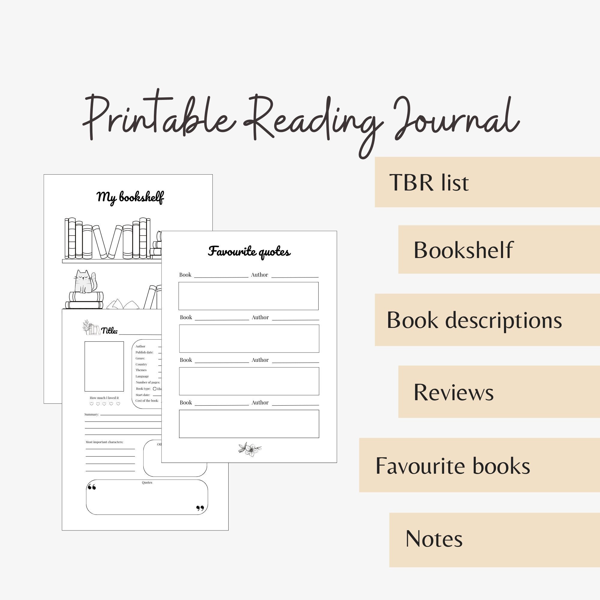 Printable Reading Journal - Etsy
