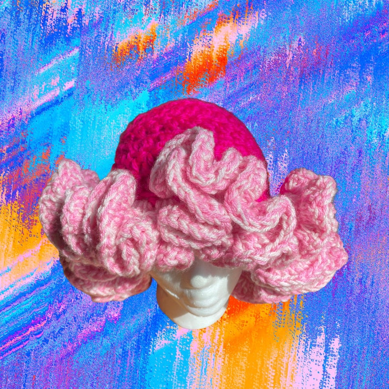Crochet Ruffle Hat Really Pink 1 of 1 - Etsy