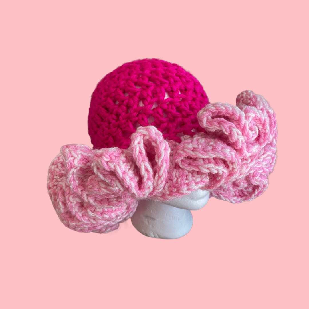 Crochet Ruffle Hat Really Pink 1 of 1 - Etsy