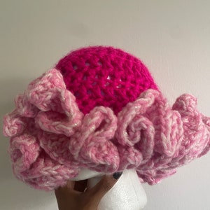 Crochet Ruffle Hat Really Pink 1 of 1 - Etsy