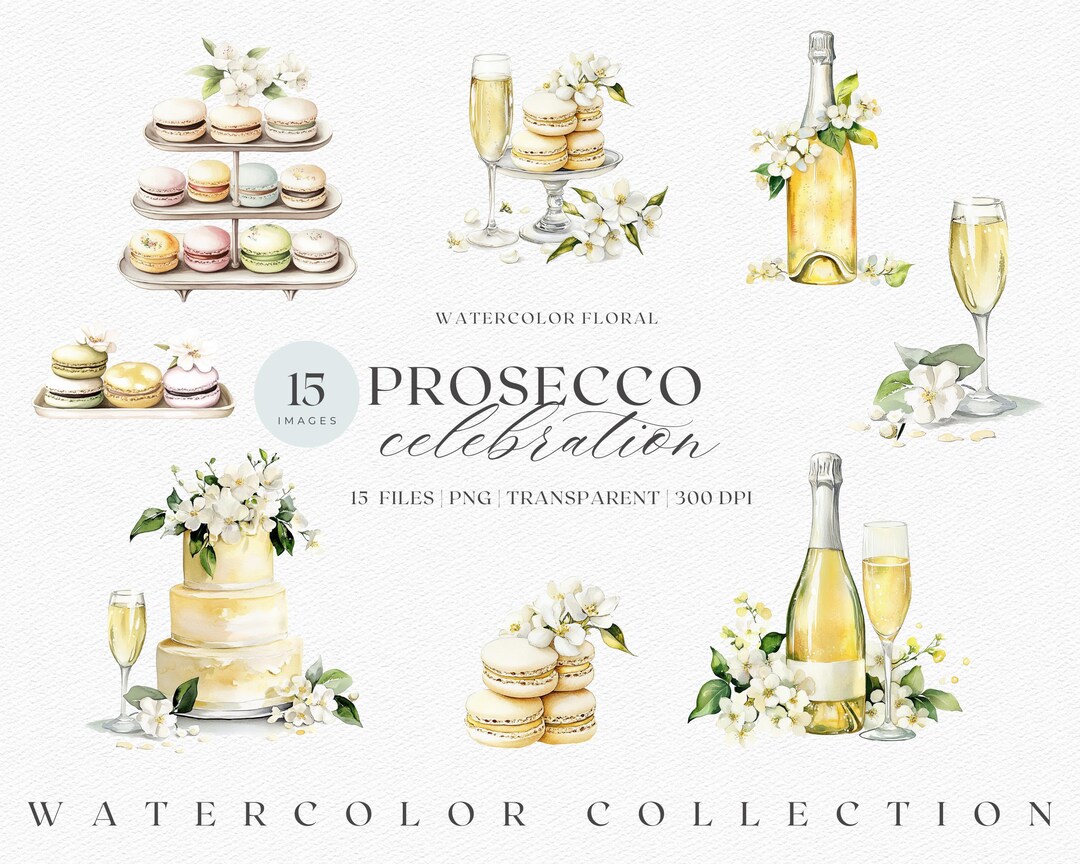 Prosecco Celebration - Watercolor Champagne Celebration Clipart Set ...