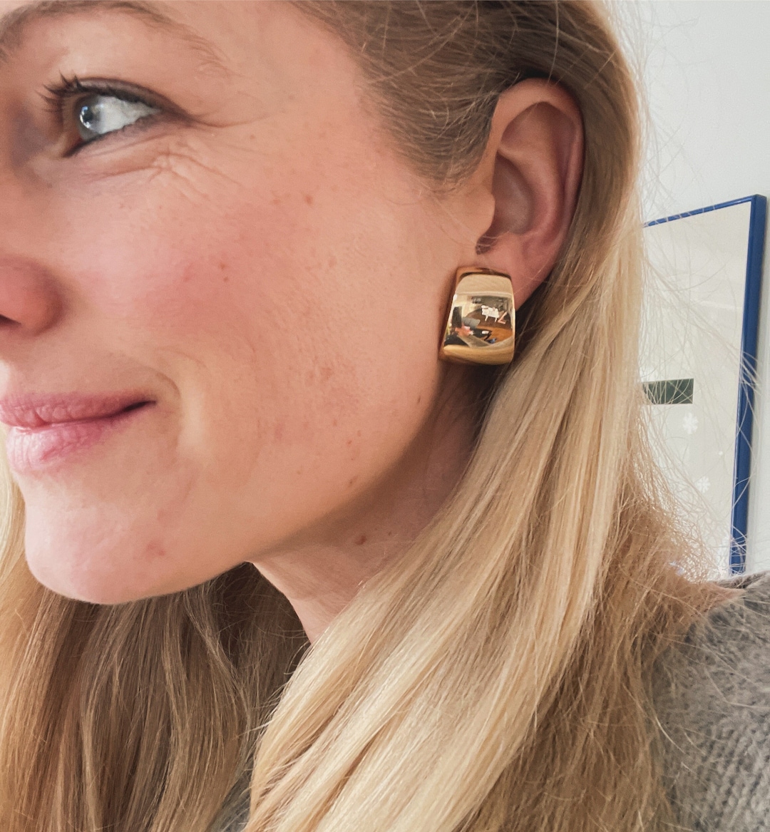 Large Shiny Gold “trapeze” Ear Clips Made of 925 Silver, Gold-plated ...