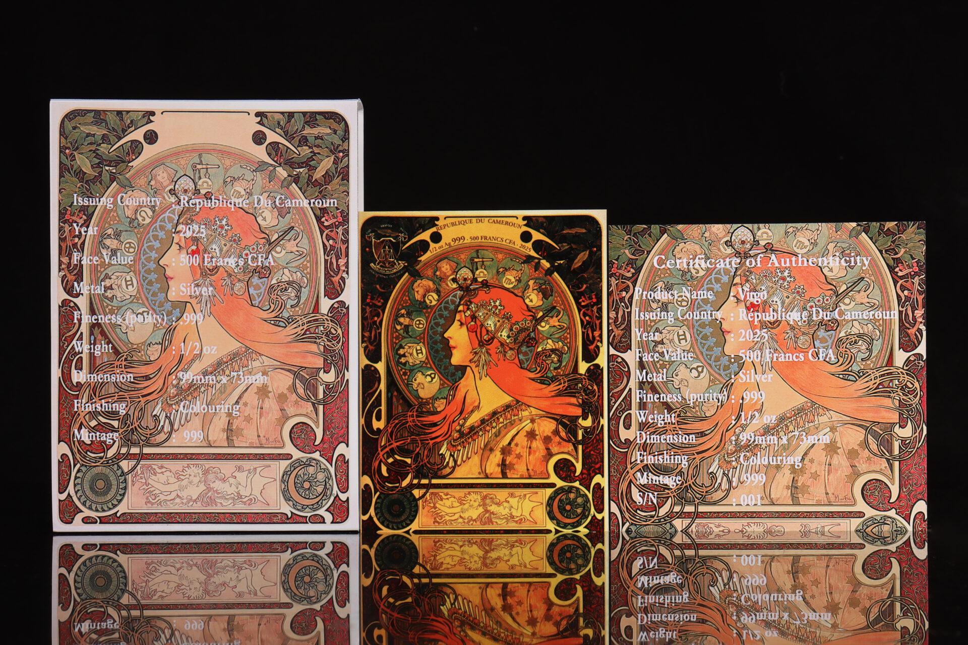 2025 Cameroun Alphonse Mucha Inspired Virgo Zodiac 1/2 Oz .999 Silver ...