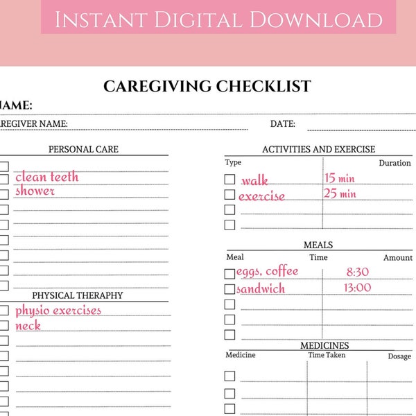 Elder Care Checklist Template - Etsy