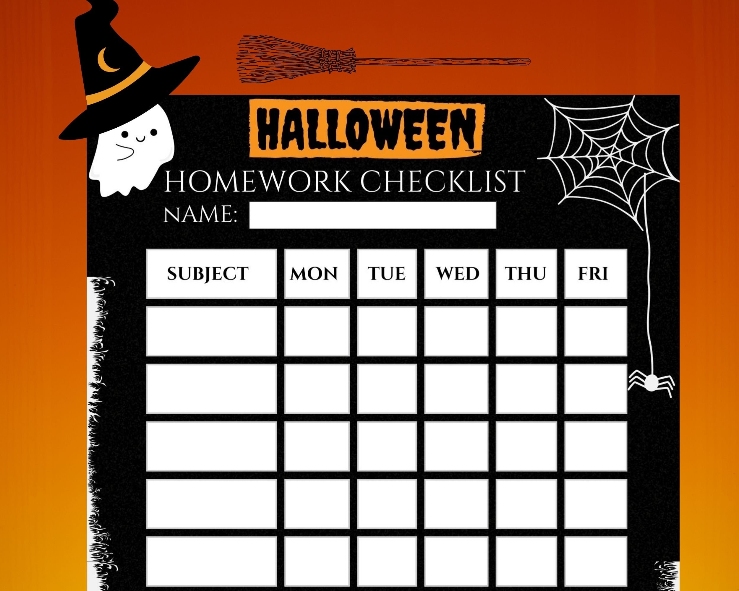 Halloween Homework Log Printable Homework Tracker for Kids - Etsy
