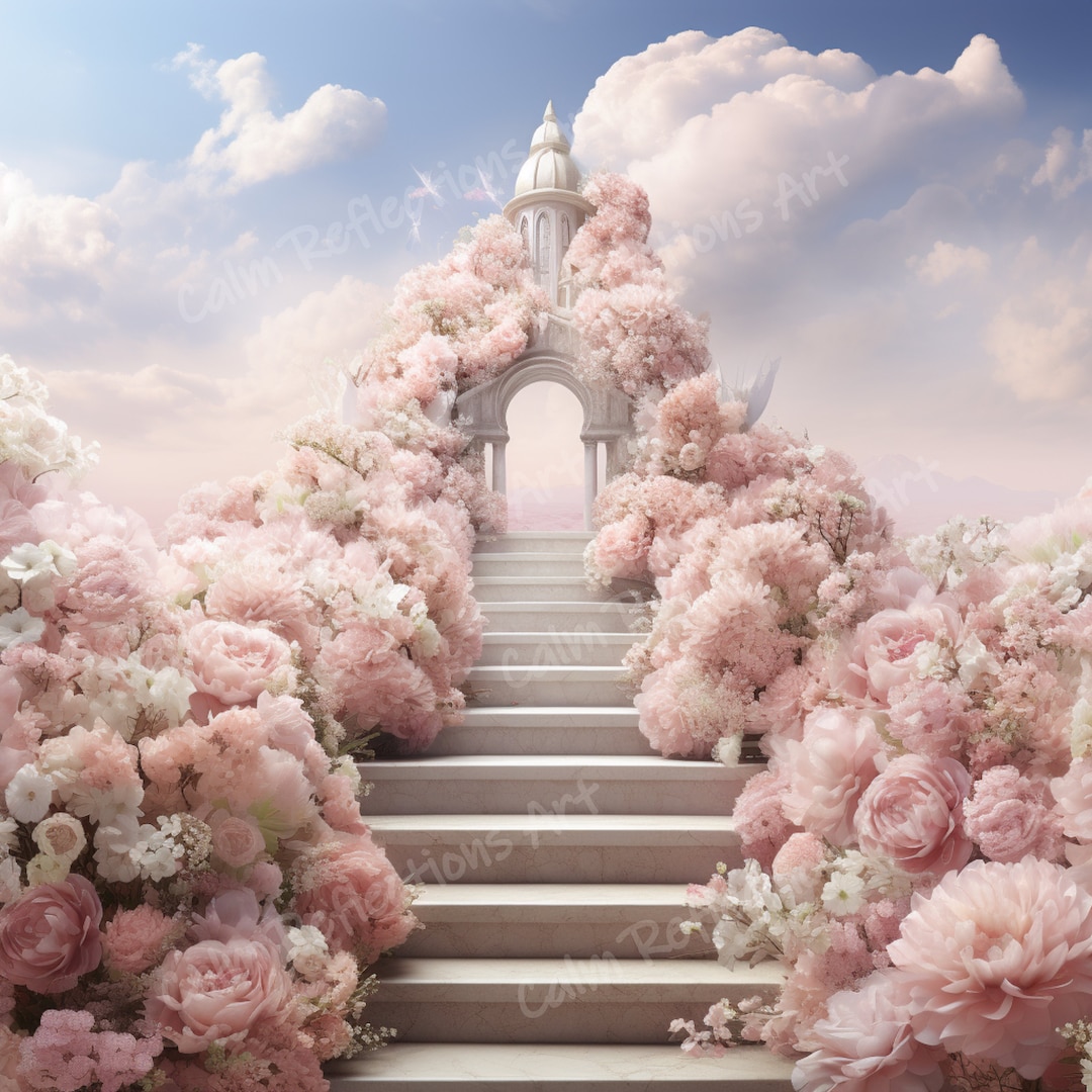 Pink Floral Stairs Memorial Background Heaven Backdrop Memorial ...