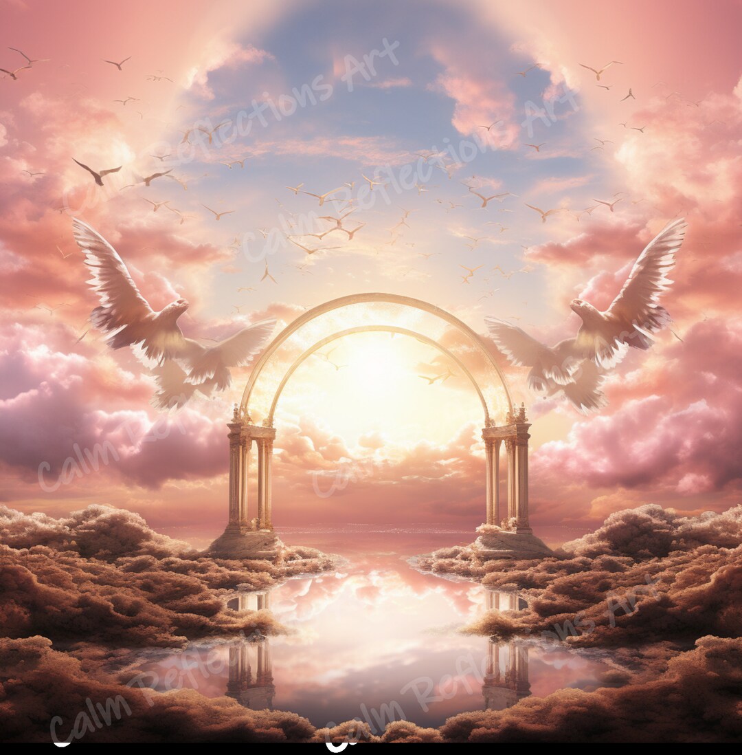 Pink Gold Heaven Arch Pink Clouds Memorial Background Heaven Backdrop ...