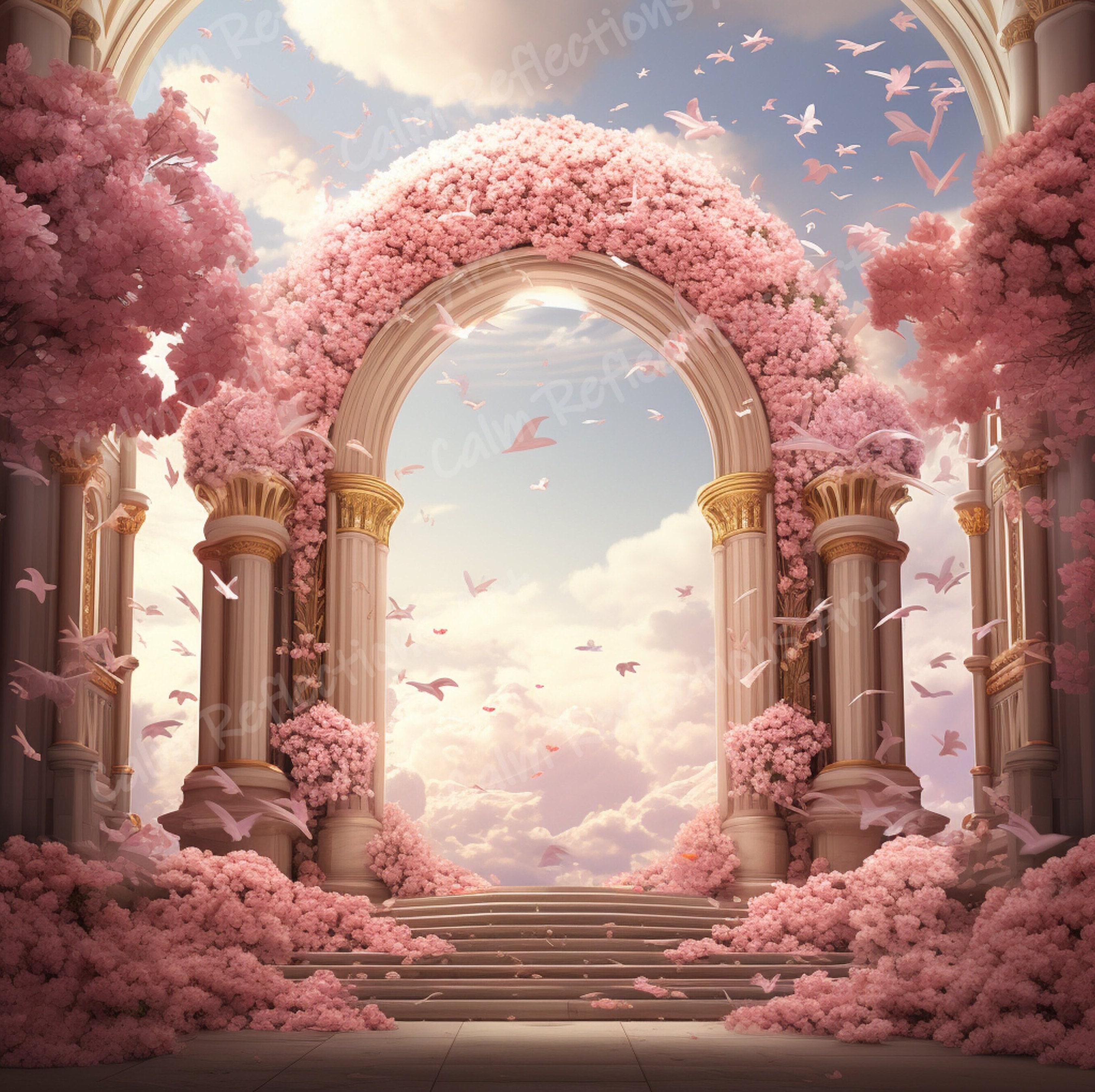 Pink Floral Arch Clouds Pink Flowers Memorial Background Heaven ...