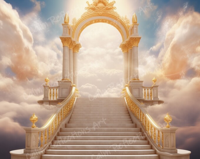 Heavenly Staircase Backdrop, Angel Wings and Flowers Background for ...