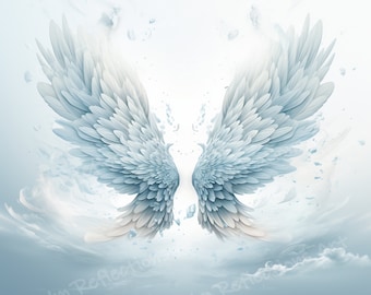 Memorial Image With White Angel Wings and Clouds in A Blue Sky, Ray of ...