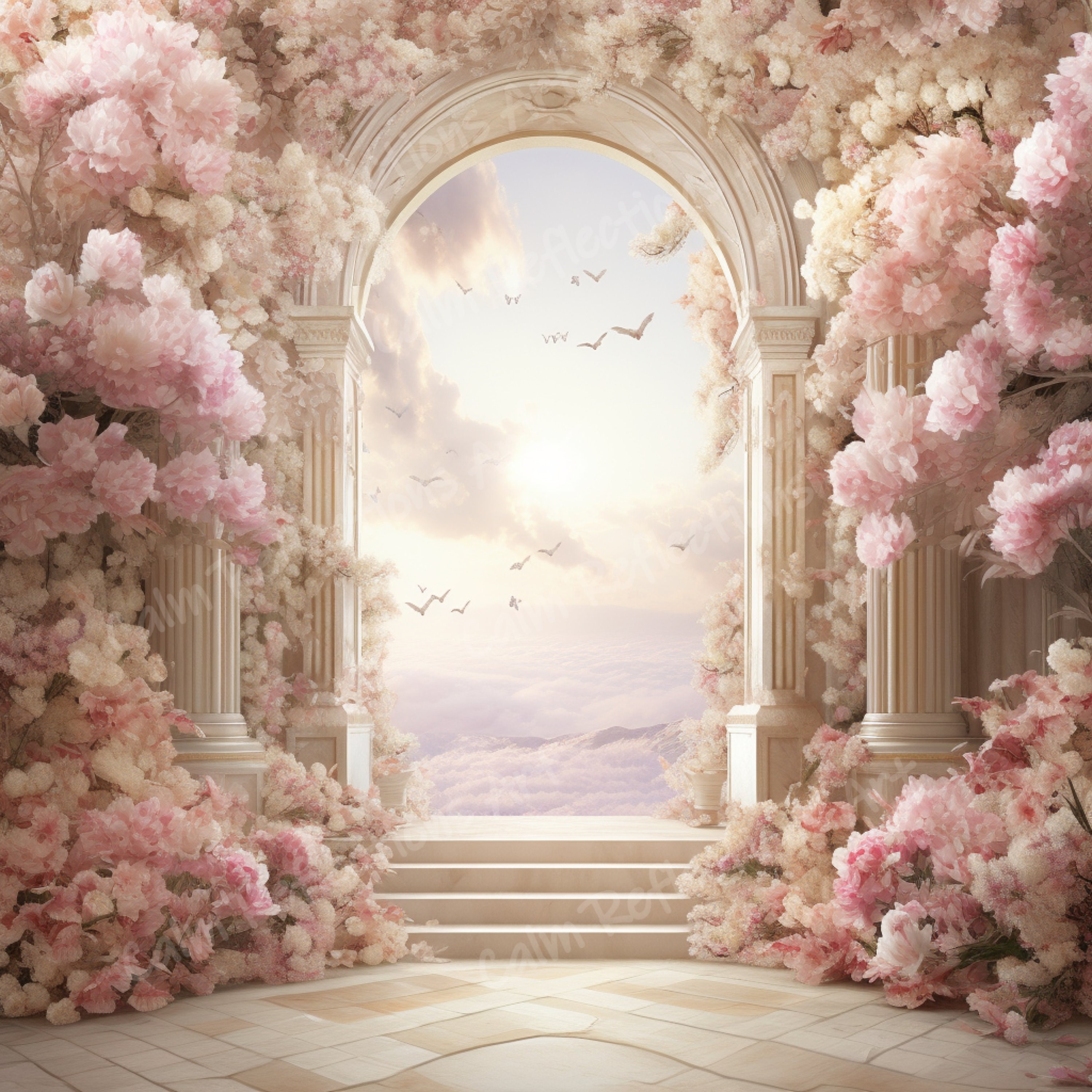 White Arch Pink and White Flowers Memorial Background Heaven Backdrop ...