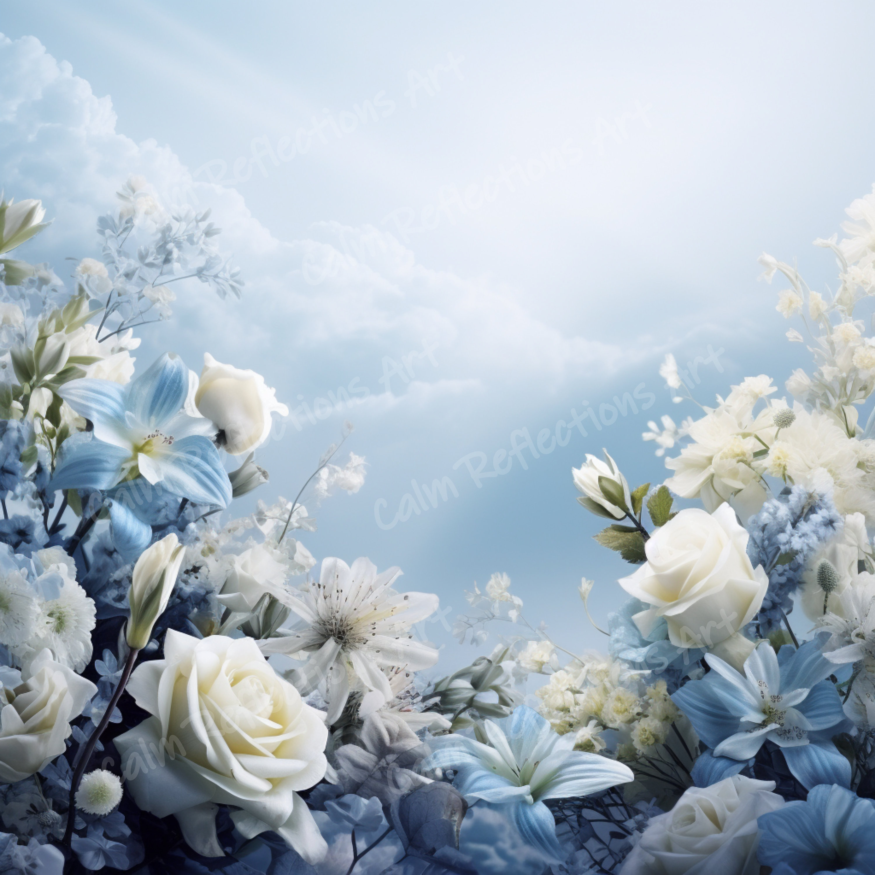 Blue Floral Frame Blue Flowers Memorial Background Heaven Backdrop ...