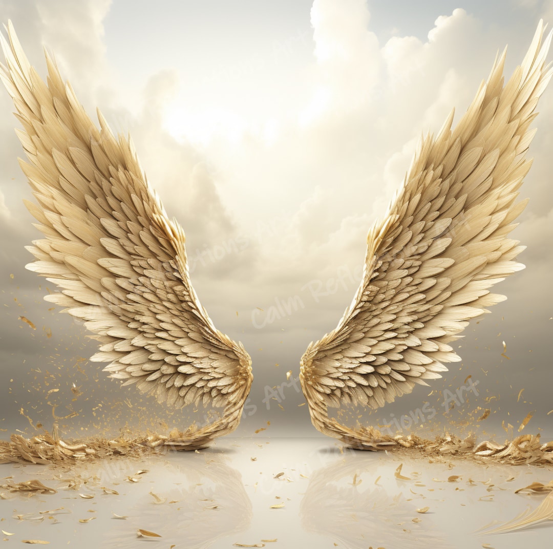 Gold Angels Wings Memorial Background Heaven Backdrop Memorial Template ...