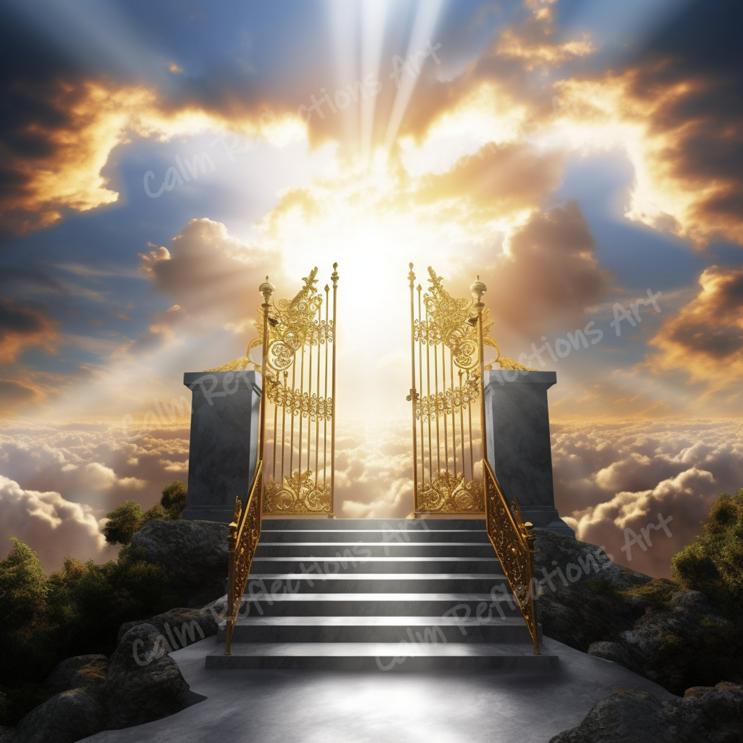 Golden Gates Memorial Background Heaven Backdrop Memorial Template ...
