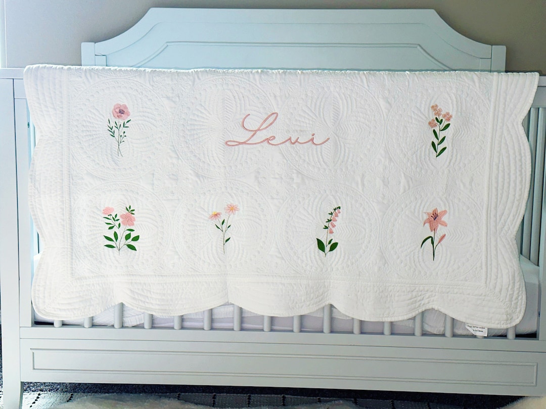 Custom Embroidered Heirloom Baby Quilt for Nursery - Personalized ...
