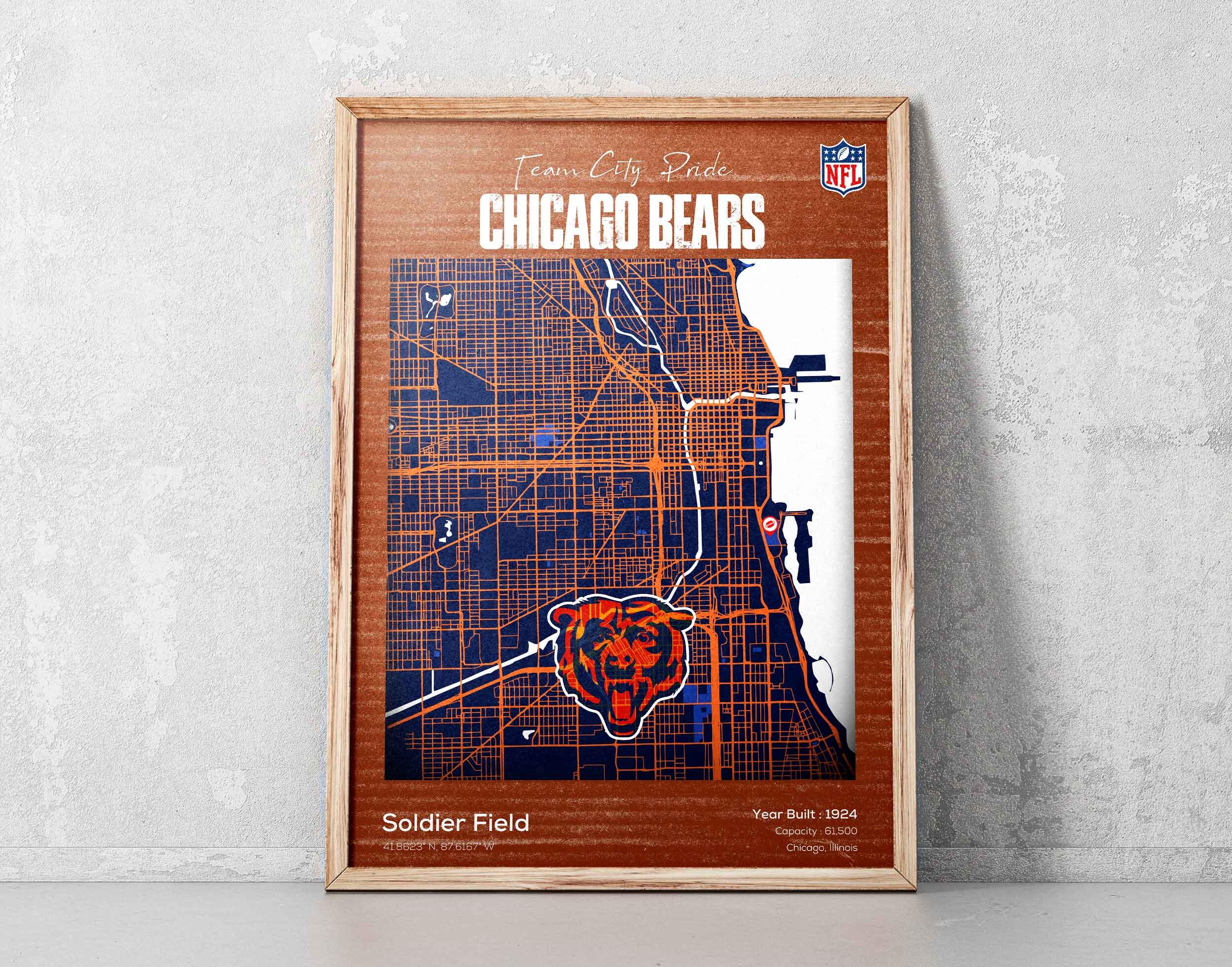 Chicago Bears Digital, Soldier Field Map Framed Wall Art, NFL Frameable ...