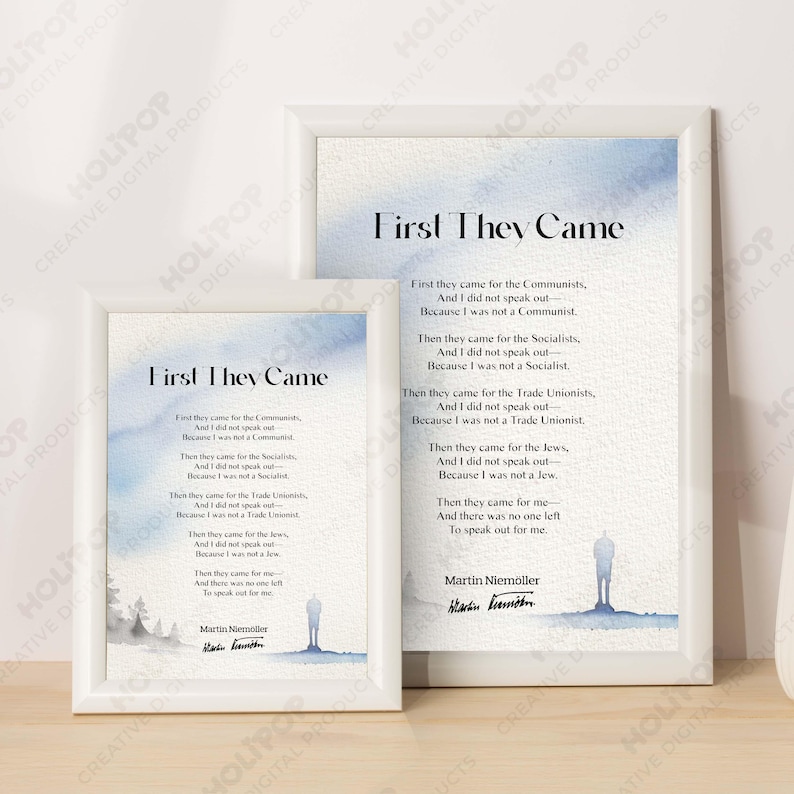 First They Came Poem Wall Art Watercolor Illustrated Martin Niemöller ...