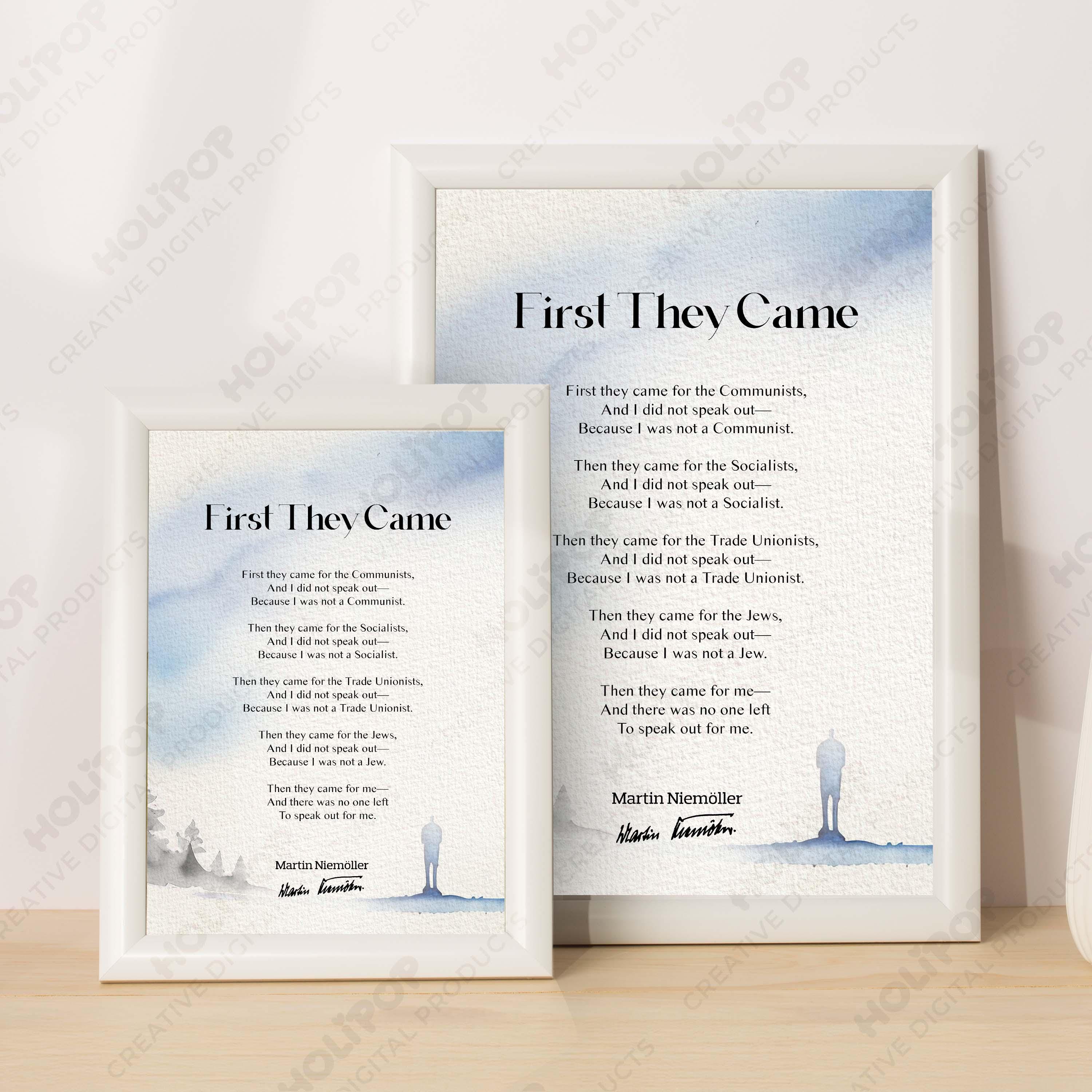 First They Came Poem Wall Art | Watercolor Illustrated Martin Niemöller ...