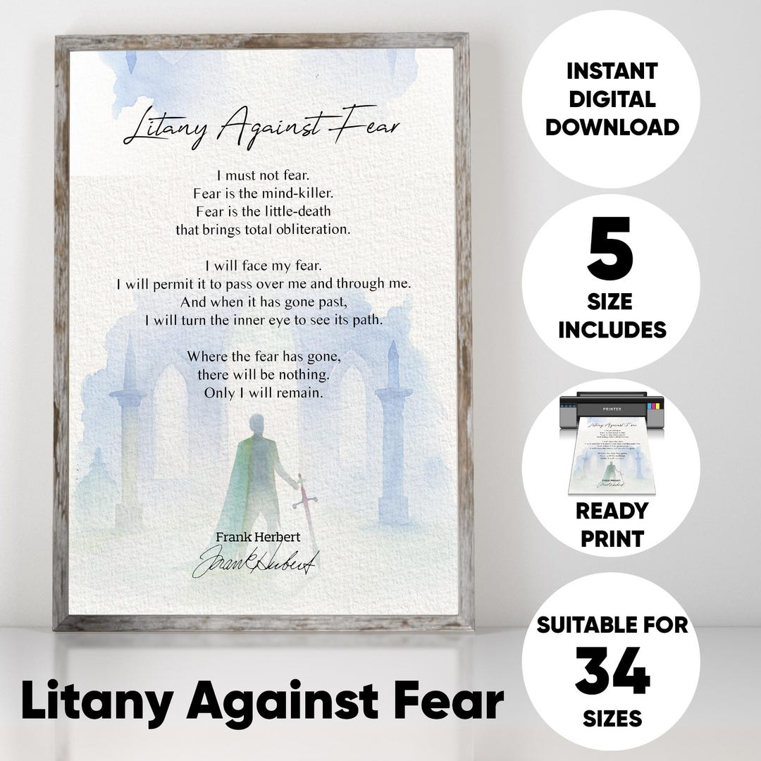 Litany Against Fear Poem Wall Art | Frank Herbert Inspirational Digital ...