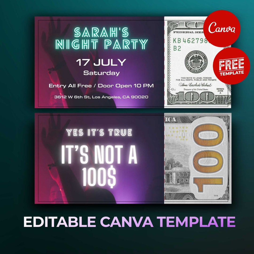 Editable 100 Bill Party Flyer Canva Template - Unique Z-fold Design ...