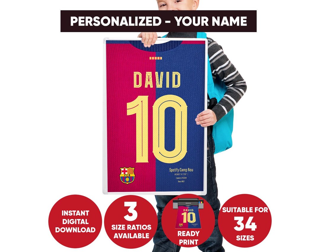 Custom Barcelona Jersey Poster, Frame Ready Print, Personalized ...