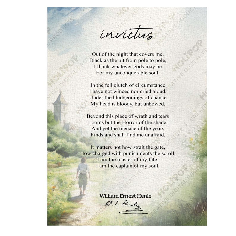 Invictus Poem Wall Art Illustrated | Watercolor, William Ernest Henley ...